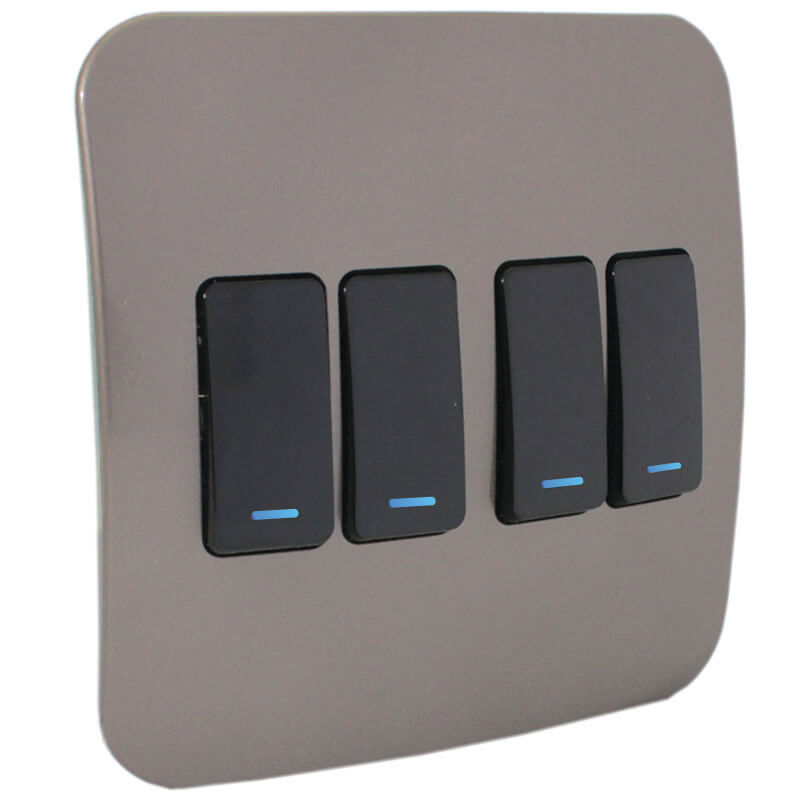 Four Lever One-Way Black Switch with Locator – Light Switches