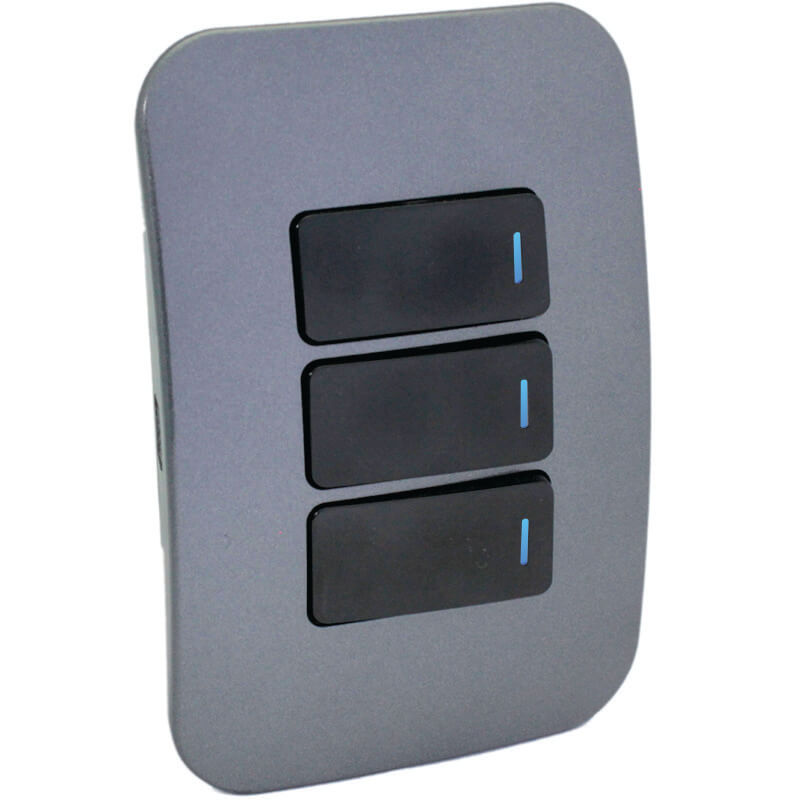 Three Lever One-Way Black Switch Horizontal with Locator – Light Switches